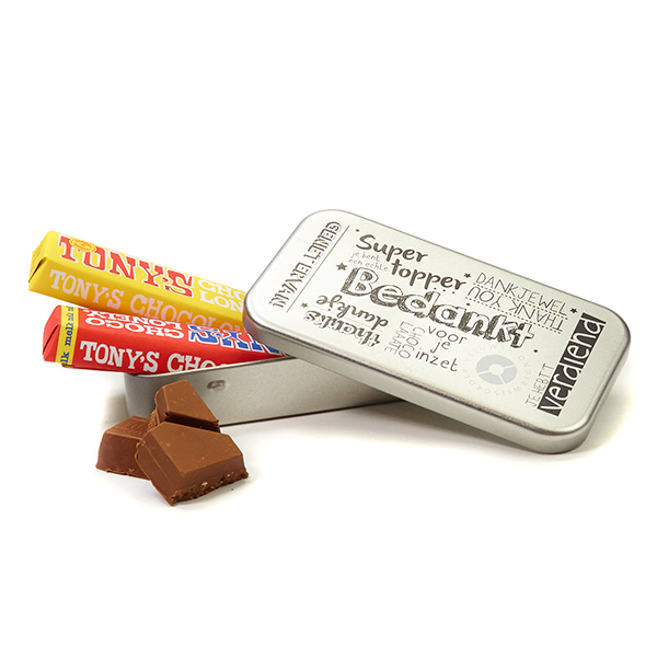 Mini Tony's Chocolonely in geschenkblik bestellen? - Geluk.com